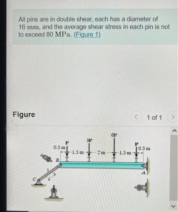Solved All pins are in double shear, each has a diameter of | Chegg.com