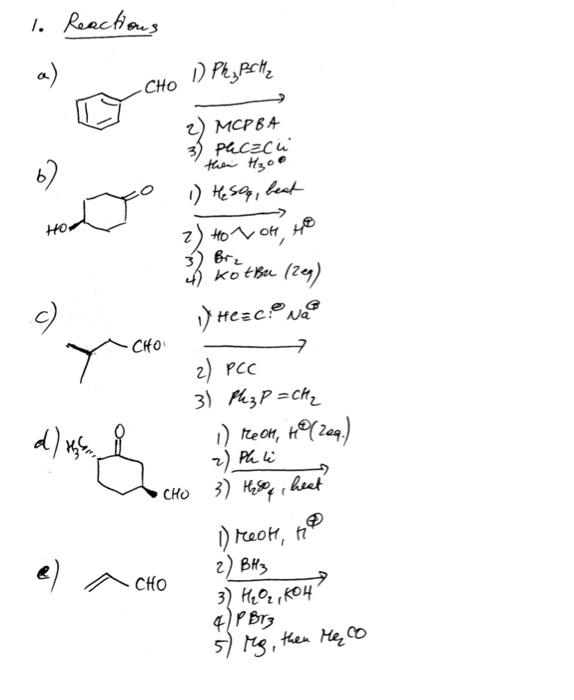 Solved 3) Ph3P=CH2 1) reOH1H⊕(2. 2) Phli 3) H2C4, heetf) 1) | Chegg.com