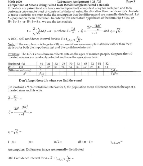 Solved . Math 1600 Laboratory Assignment # 21 22 Comparison | Chegg.com