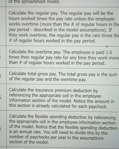 Solved of the spreadsheet model.Calculate the regular pay. | Chegg.com