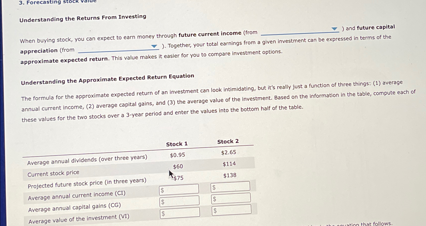 Solved Forecasting stock valueUnderstanding the Returns From | Chegg.com