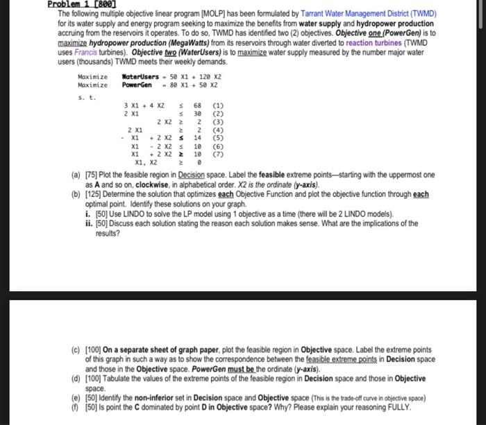 Solved Problem 1 [800] The following multiple objective | Chegg.com