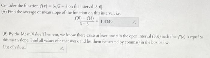 Solved Consider the function f(x)=6x+3 on the interval | Chegg.com