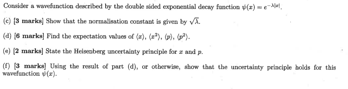 Solved Consider a wavefunction described by the double sided | Chegg.com