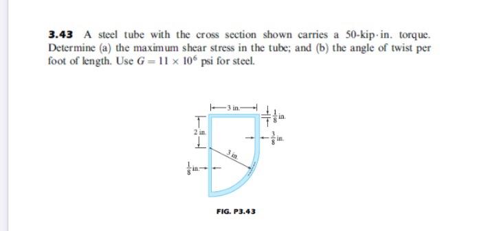 Solved 3.43 A steel tube with the cross section shown | Chegg.com