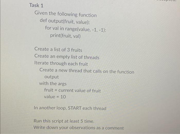 Solved Task 1 Given The Following Function Def Outputfruit 5693