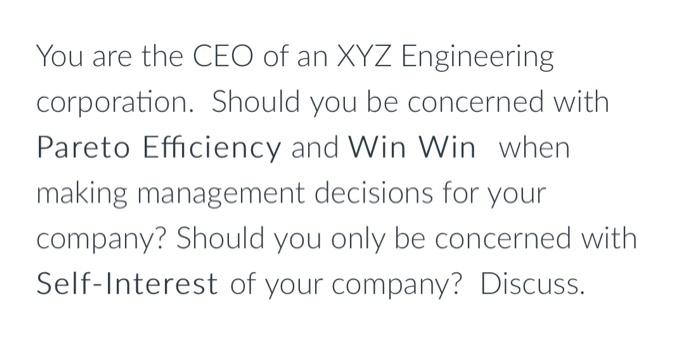 You are the CEO of an XYZ Engineering corporation. | Chegg.com