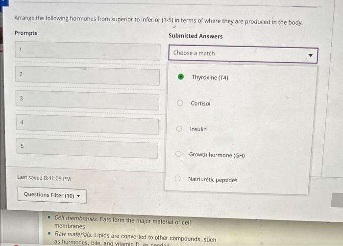 Solved Arranoe tha followino harmanae fram - Cell membranes. | Chegg.com