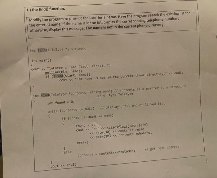 Solved 1-) the find() function. Modify the program to prompt | Chegg.com
