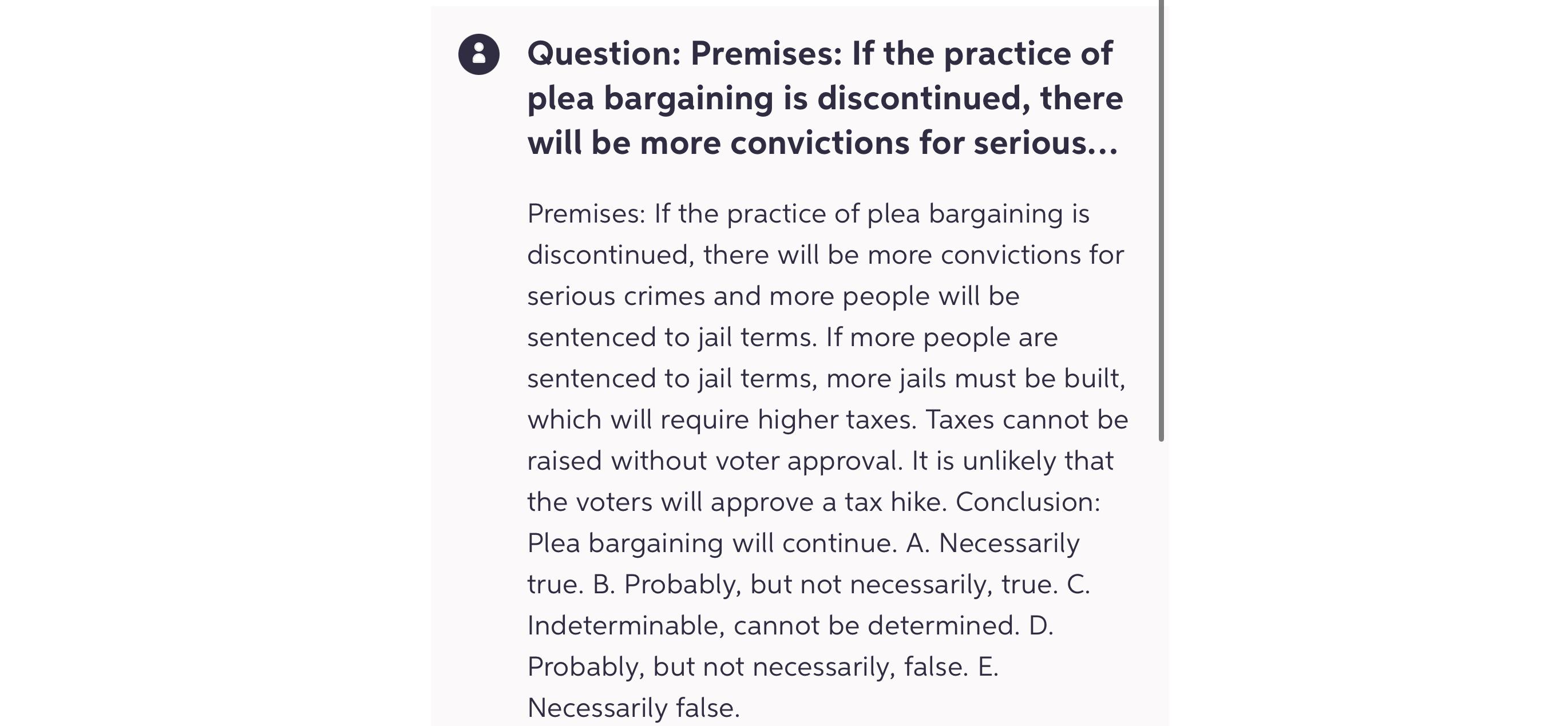8 ﻿Question: Premises: If the practice of plea | Chegg.com