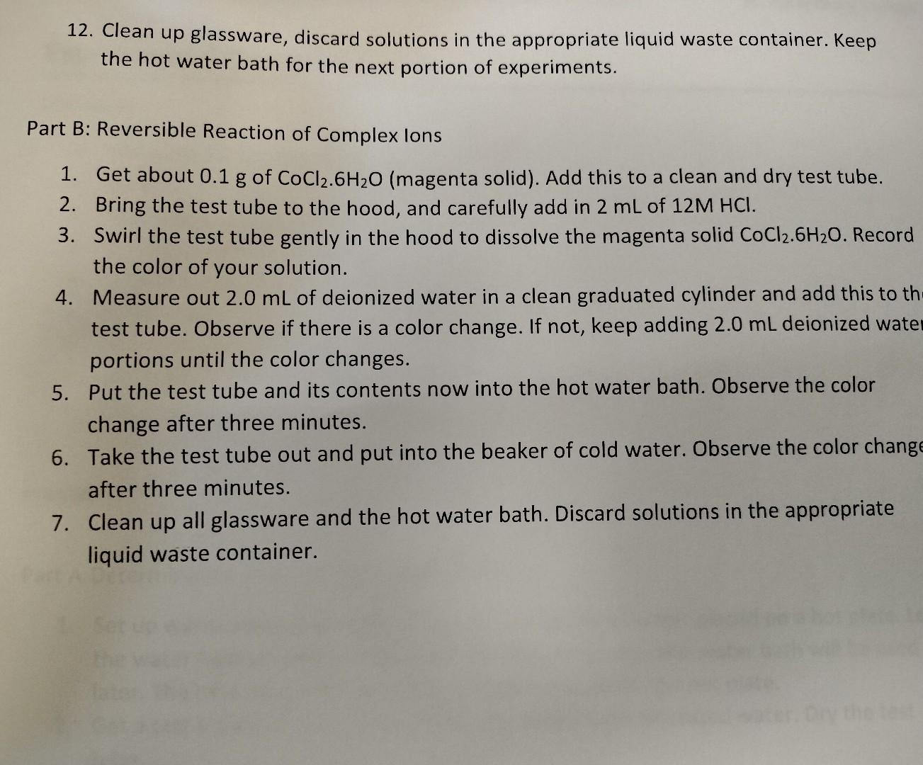 Solved Part B: Color of solution in 12MHCl= Dark Blue Color | Chegg.com