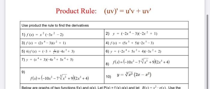 Solved Product Rule: (uv)'=u'v + uv' Use product the rule to | Chegg.com