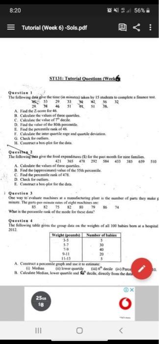 8:20 S.56%. = Tutorial (Week 6) -Sols.pdf ST131: | Chegg.com
