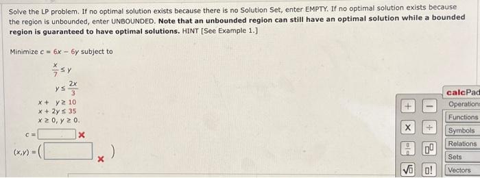 Solved Solve the LP problem. If no optimal solution exists | Chegg.com