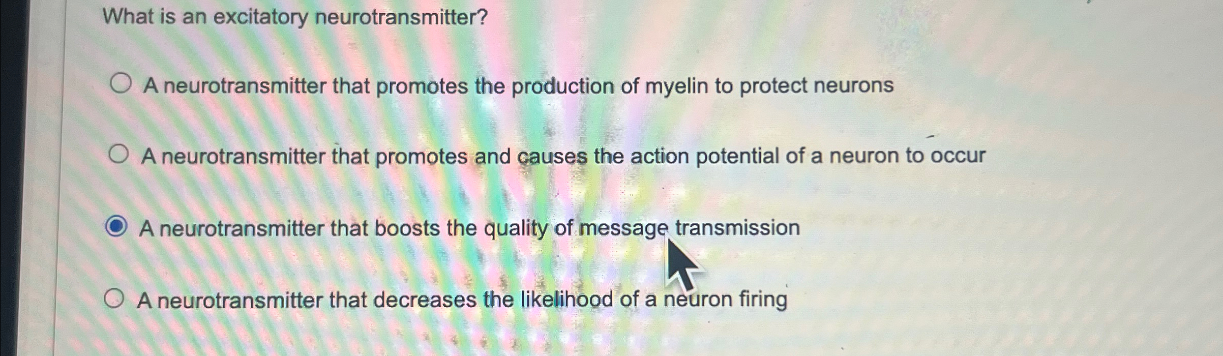 Solved What is an excitatory neurotransmitter?A | Chegg.com