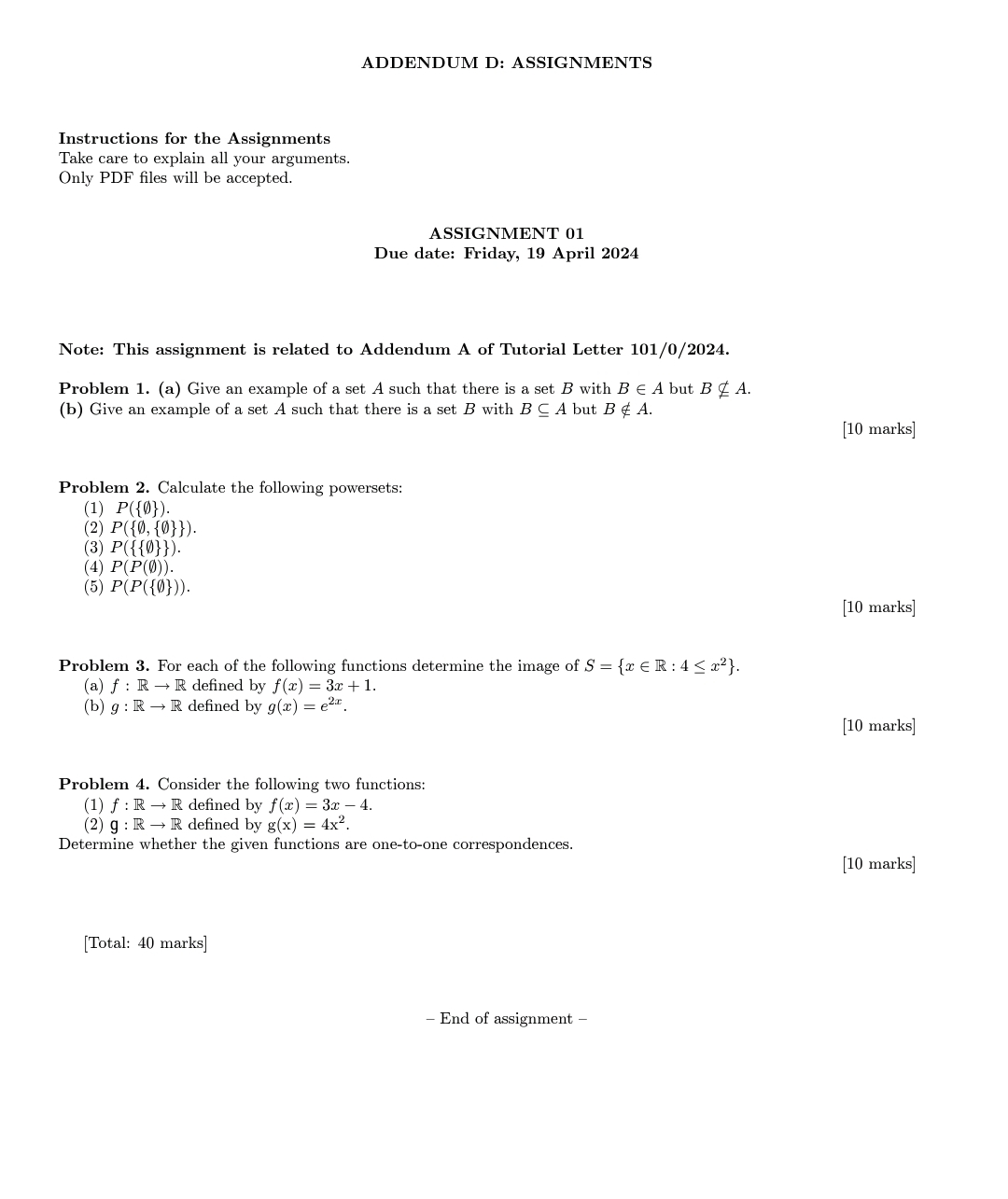 ADDENDUM D: ASSIGNMENTSInstructions for the | Chegg.com
