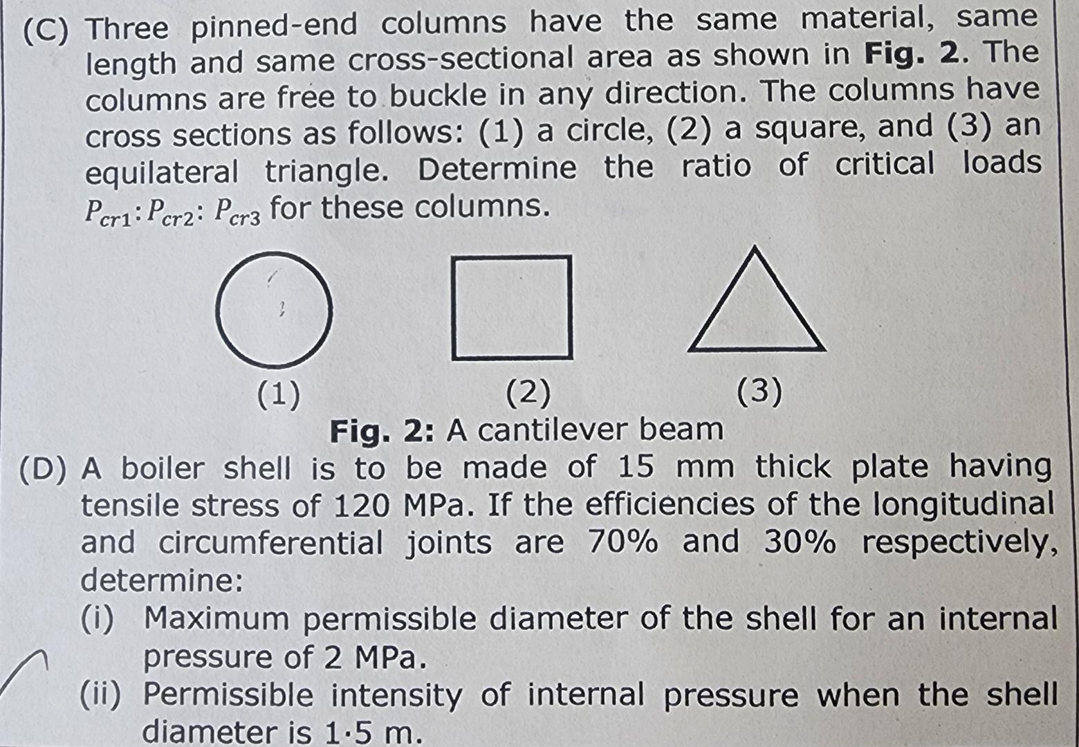 Solved (C) ﻿Three pinned-end columns have the same material, | Chegg.com