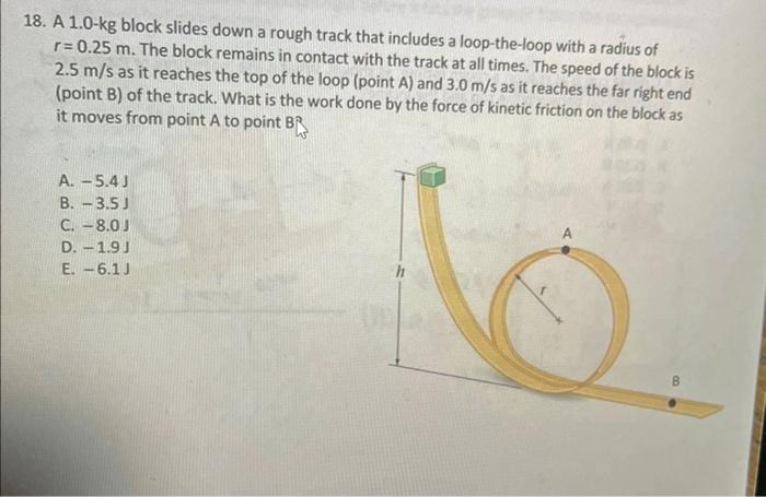 Solved 18. A 1.0-kg block slides down a rough track that | Chegg.com