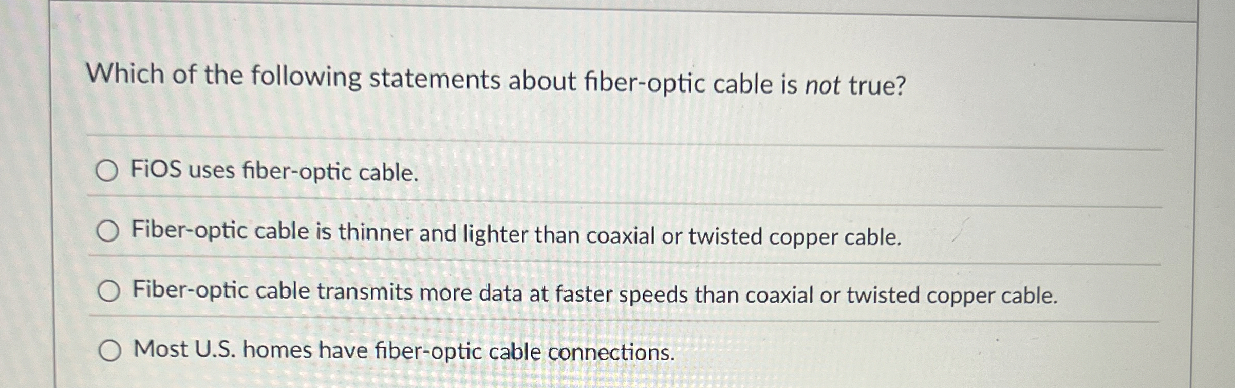 Solved Which of the following statements about fiber-optic | Chegg.com