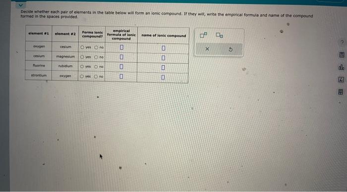 Solved Decide whether each pair of elements in the table | Chegg.com