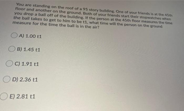 Solved You are standing on the roof of a 95 story building. | Chegg.com