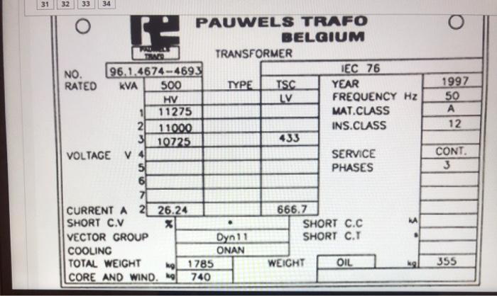 Solved Question 34 Read the transformer nameplate, shown in | Chegg.com