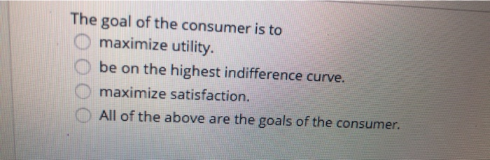 Solved The goal of the consumer is to maximize utility. be | Chegg.com