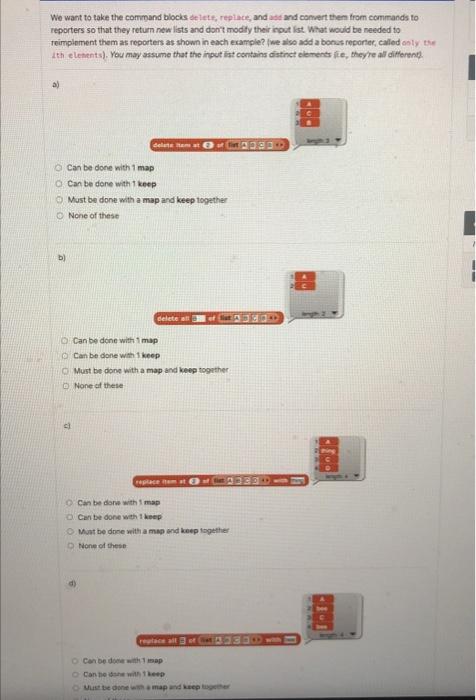 Solved We want to take the command blocks delett, replace, | Chegg.com