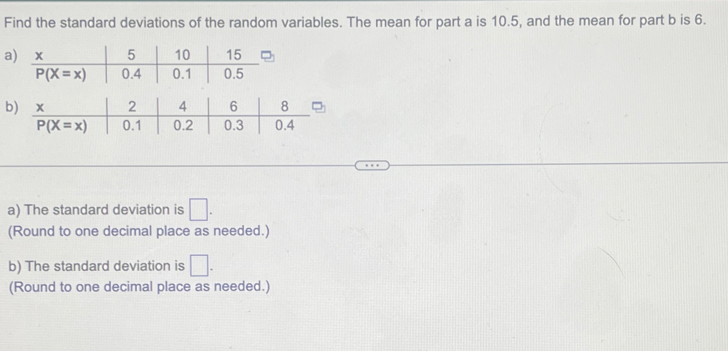Solved Find the standard deviations of the random variables. | Chegg.com