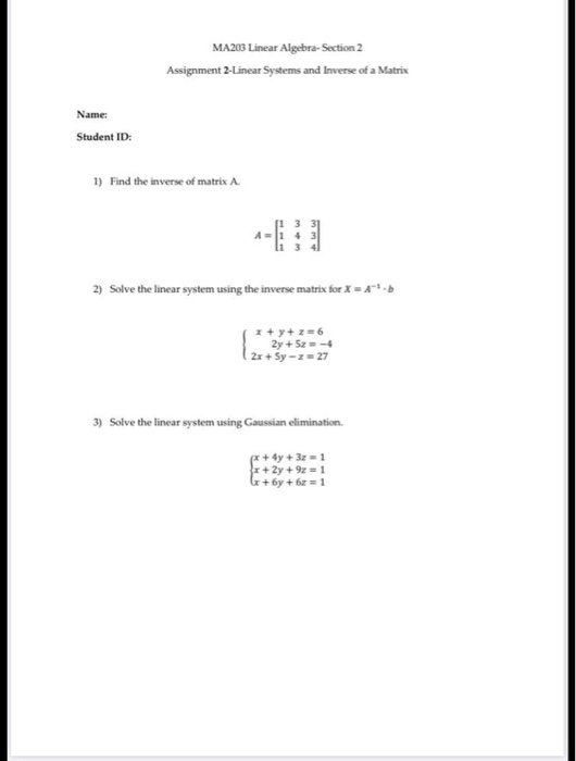 Solved MA203 Linear Algebra-Section 2 Assignment 2-Linear | Chegg.com Solved MA203 Linear Algebra-Section 2 Assignment 2-Linear | Chegg.com