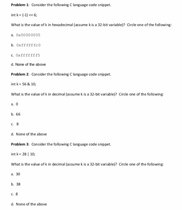 Solved Problem 1: Consider the following C language code | Chegg.com