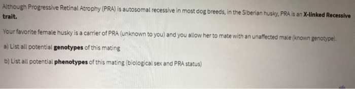 Solved Although Progressive Retinal Atrophy (PRA) is | Chegg.com