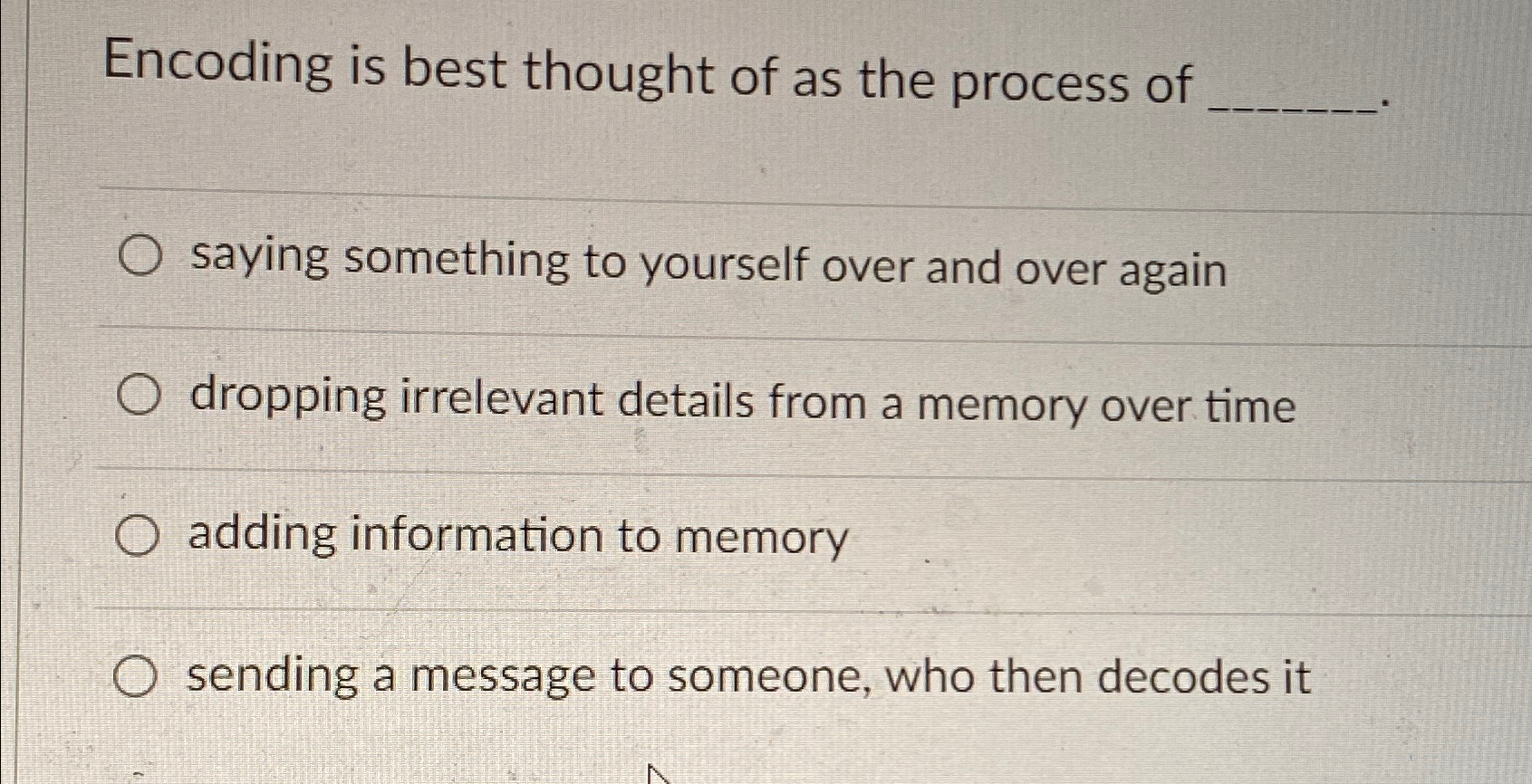 Solved Encoding is best thought of as the process ofsaying | Chegg.com