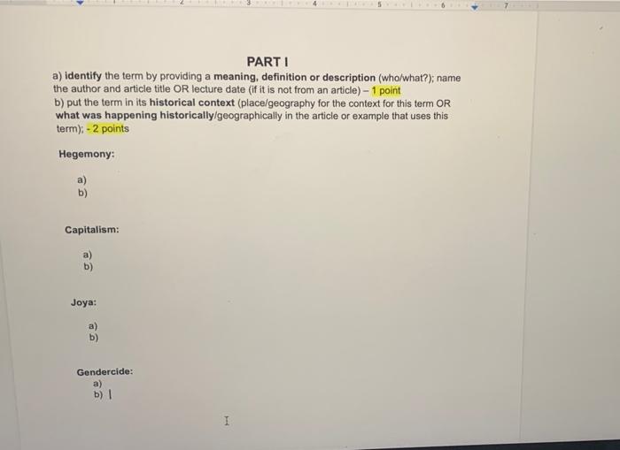 Solved PARTI a) identify the term by providing a meaning, | Chegg.com