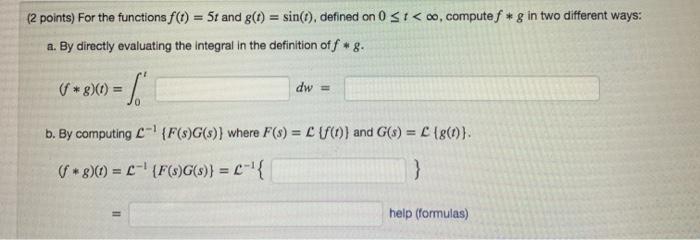 Solved (2 points) For the functions f(t) = 5t and g(t) = | Chegg.com