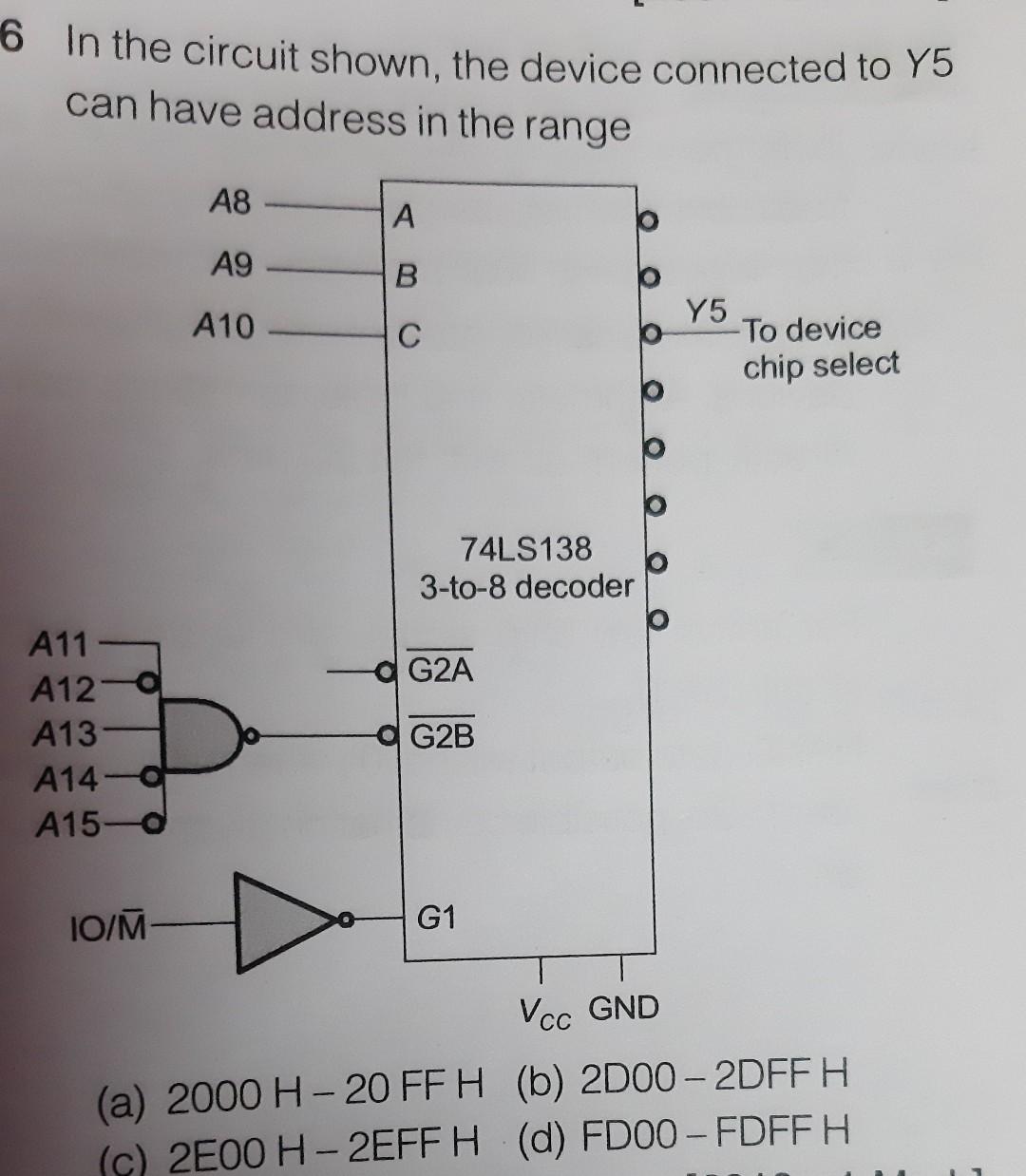 Solved 6 In the circuit shown, the device connected to Y5 | Chegg.com