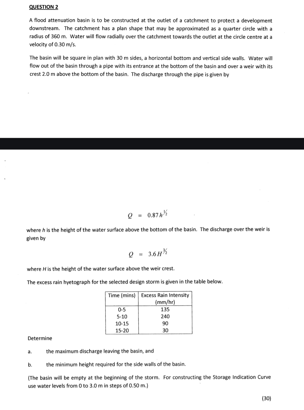 Solved QUESTION 2A flood attenuation basin is to be | Chegg.com