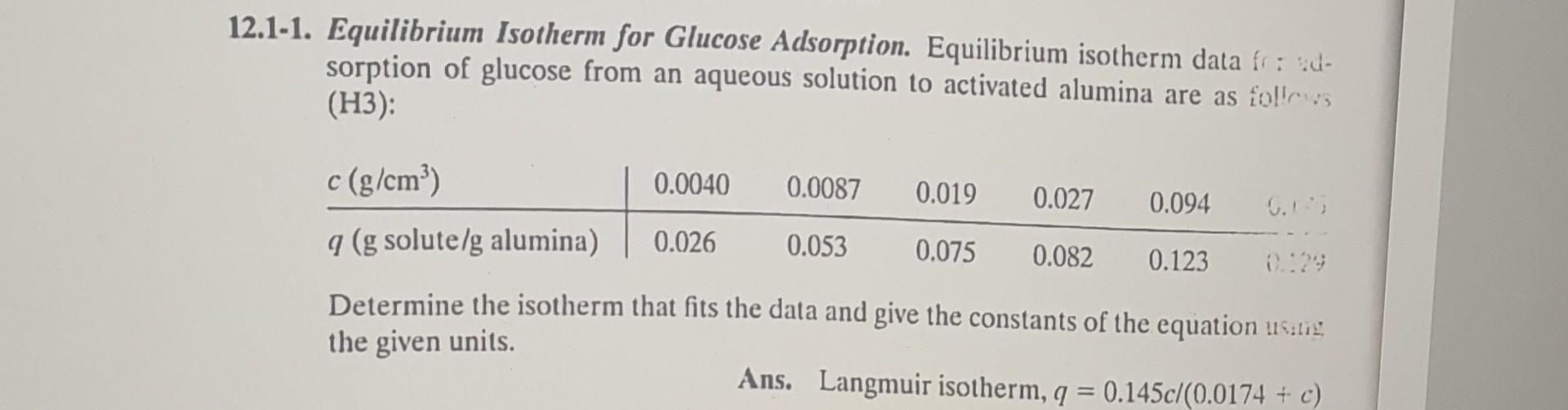 Solved 2.1-1. Equilibrium Isotherm for Glucose Adsorption. | Chegg.com