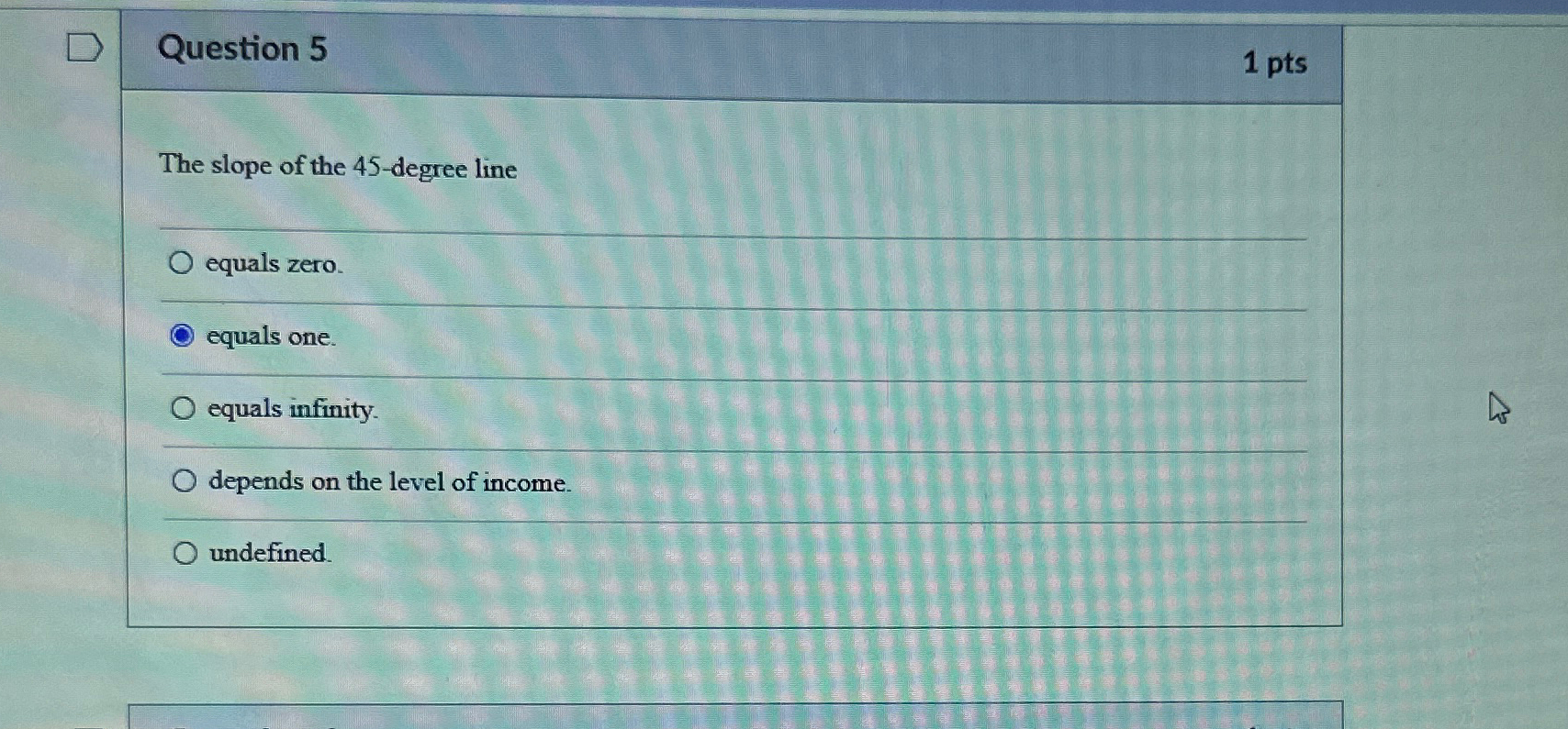 Solved Question 51ptsThe slope of the 45-degree lineq,equals | Chegg.com