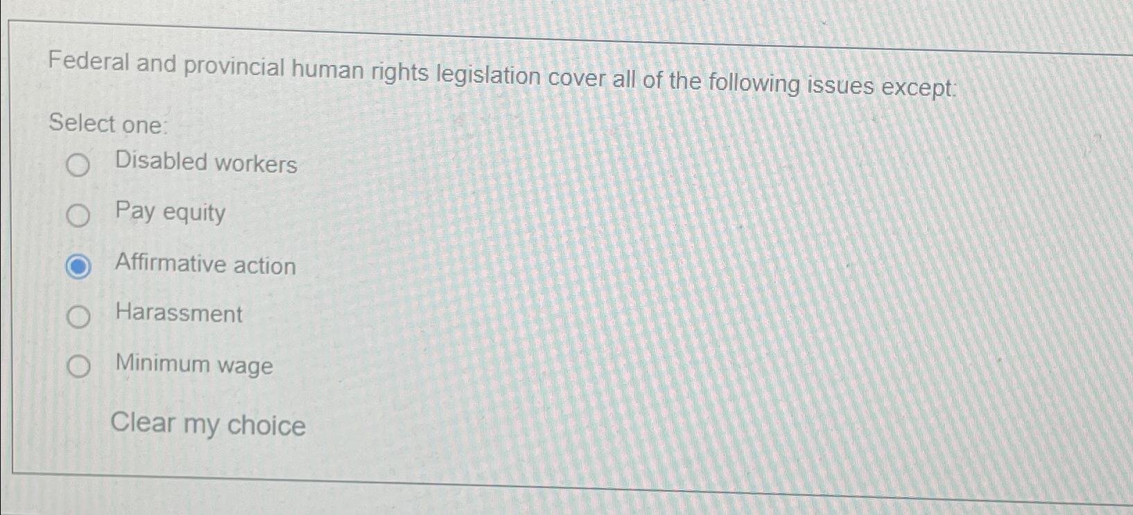 Solved Federal and provincial human rights legislation cover | Chegg.com