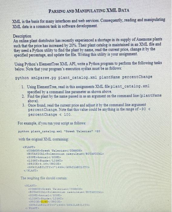 Solved PARSING AND MANIPULATING XML DATA XML is the basis | Chegg.com