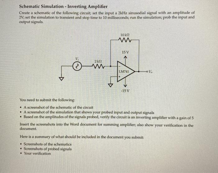 Solved Schematic Simulation - Inverting Amplifier Create a | Chegg.com