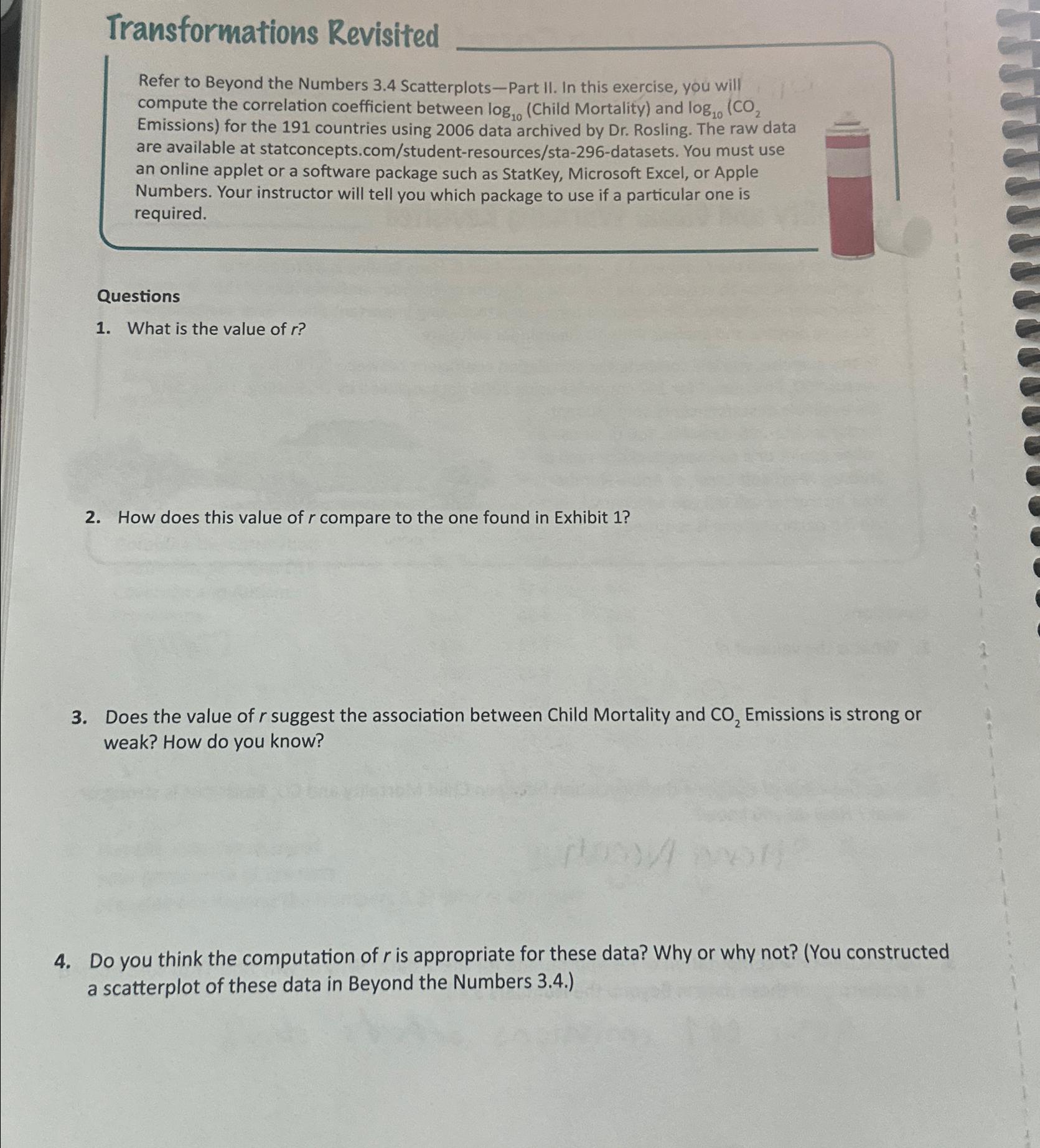 Transformations RevisitedRefer to Beyond the Numbers | Chegg.com