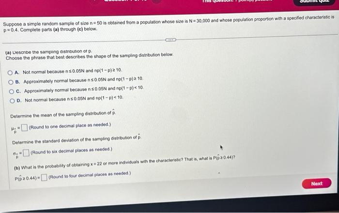 Solved Suppose a simple random sample of size n=50 is | Chegg.com