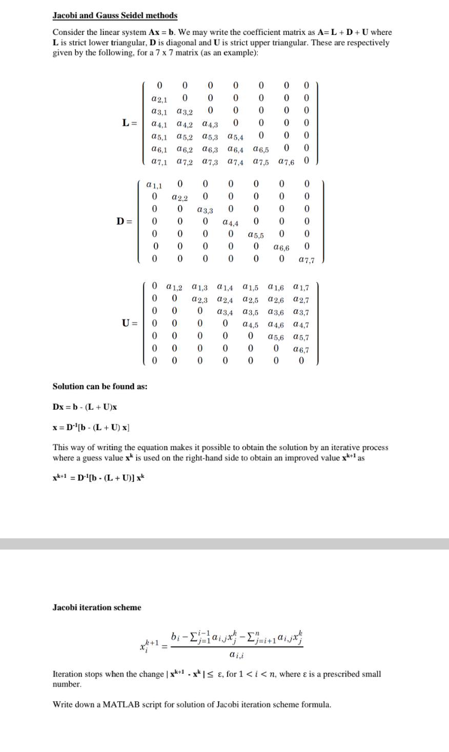 Jacobi and Gauss Seidel methods Consider the linear | Chegg.com