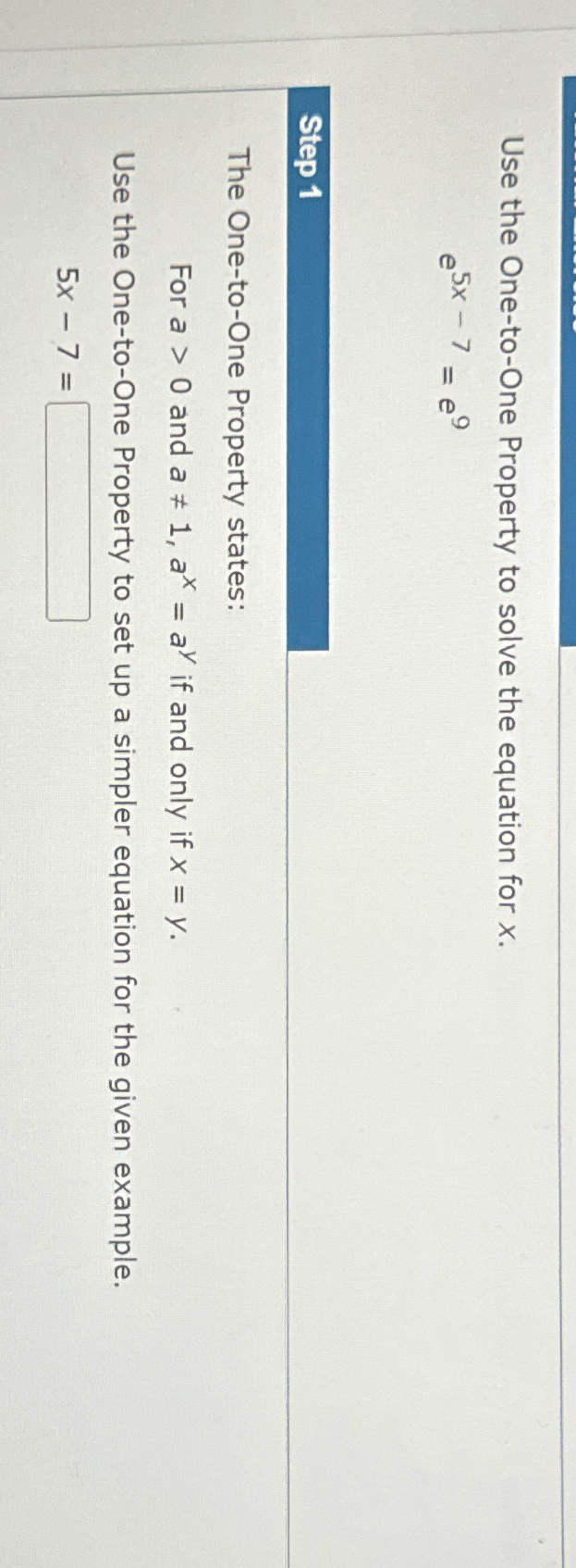 Solved Use the One-to-One Property to solve the equation for | Chegg.com