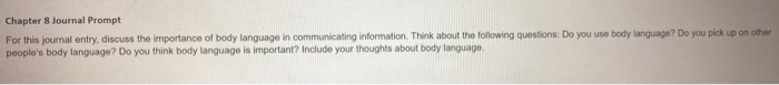 Solved Chapter 8 Journal Prompt For this journal entry, | Chegg.com