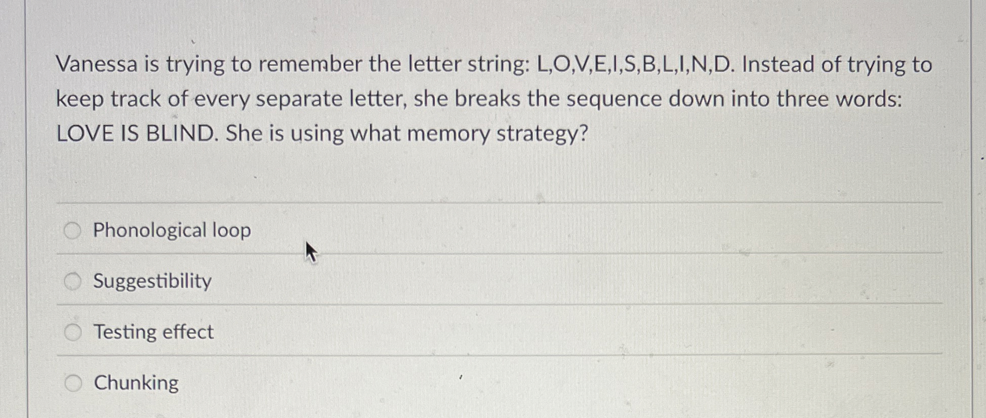 Solved Vanessa is trying to remember the letter string: | Chegg.com
