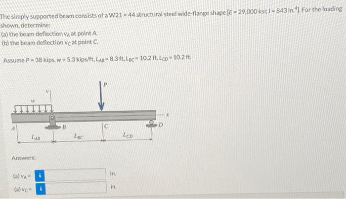 Solved The simply supported beam consists of a W21 44 | Chegg.com