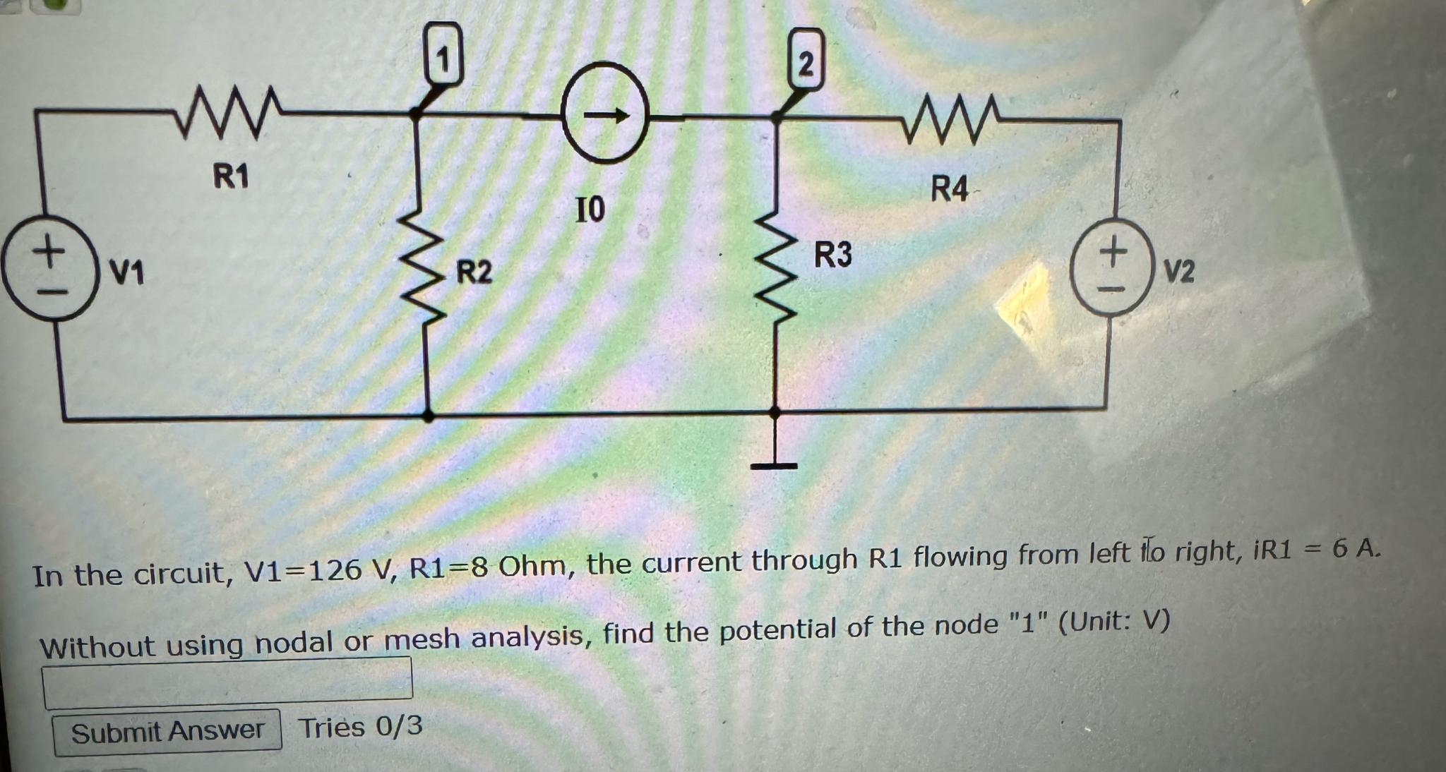 Solved In the circuit, V1=126V,R1=8Ohm, the current through | Chegg.com